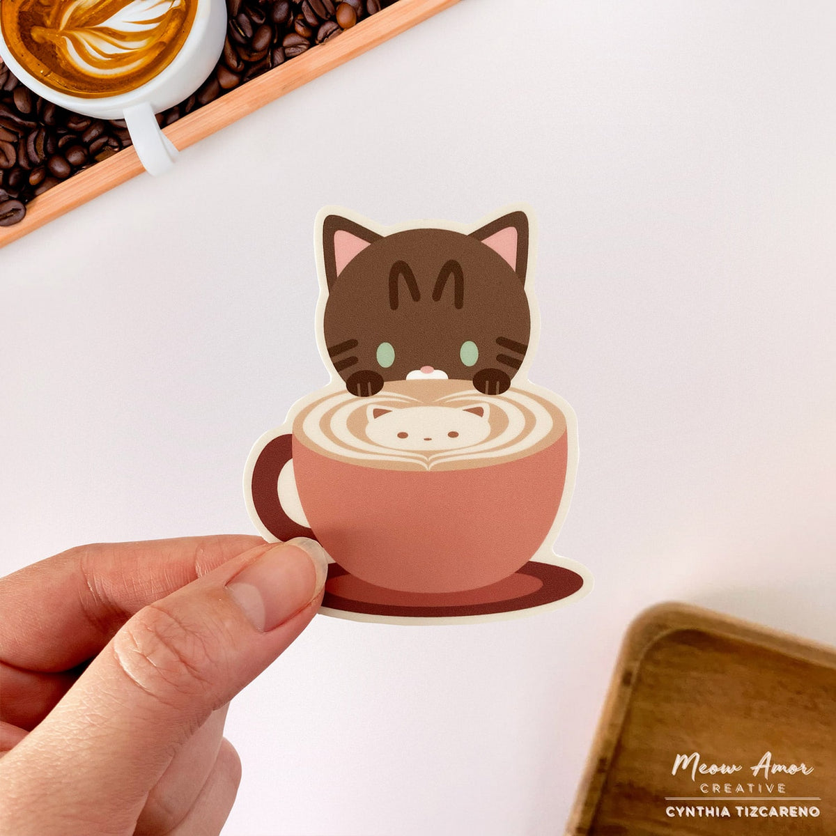 Coffee Cat Latte Vinyl Sticker – Meow Amor Creative
