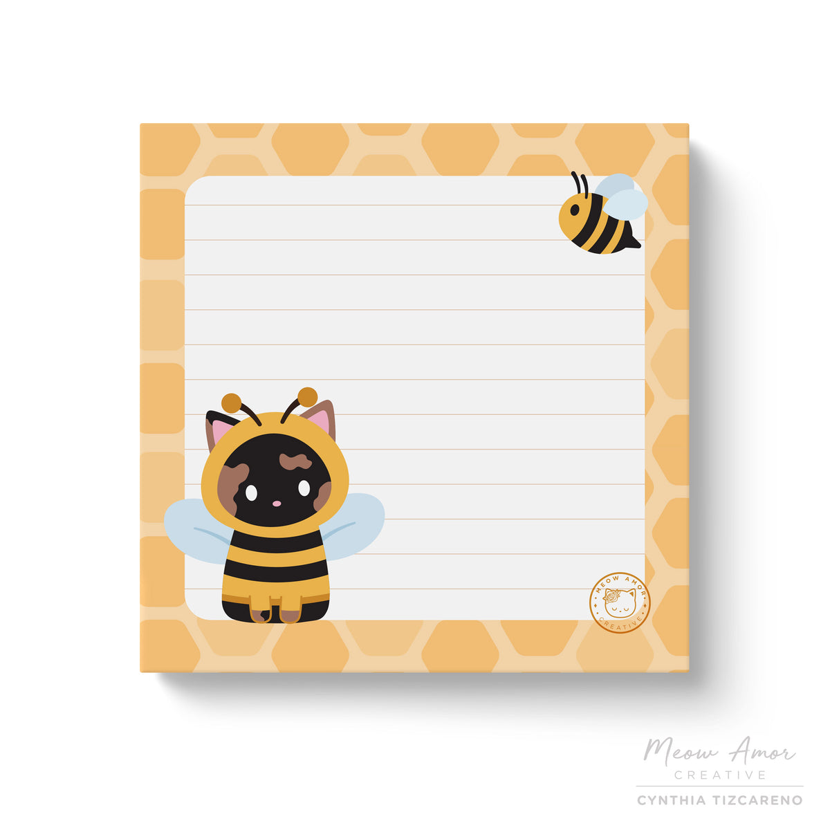 Tortie Bee Cat Sticky Notes – Meow Amor Creative