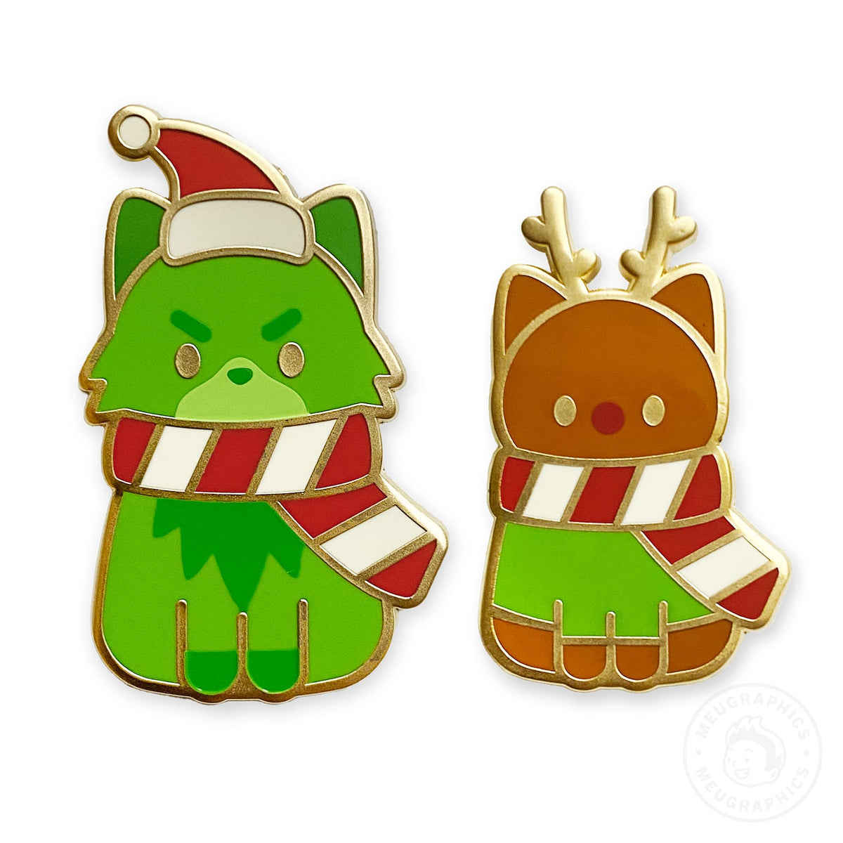Grinch Cat and Reindeer Sidekick Enamel Pin Set – Meow Amor Creative