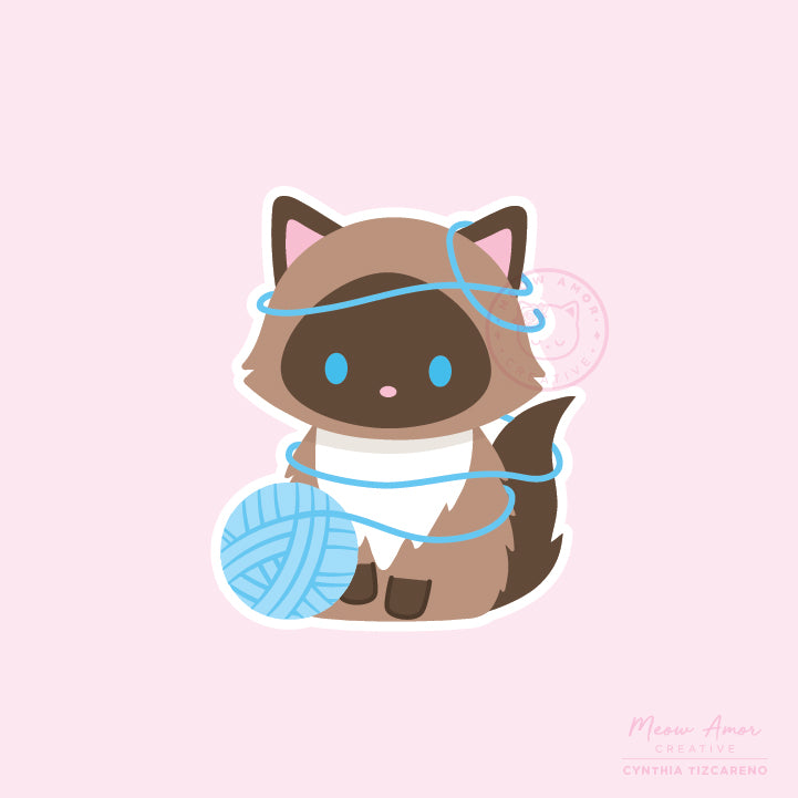 Playful Yarn Cat Vinyl Sticker – Meow Amor Creative