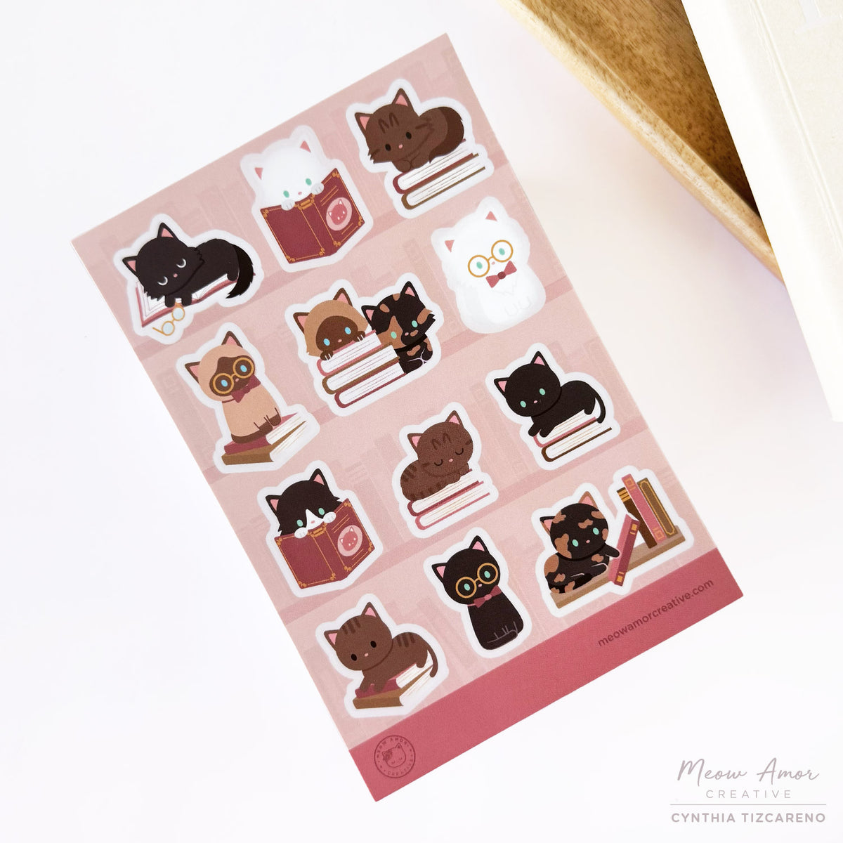 Blush Book Cats Vinyl Sticker Sheet – Meow Amor Creative