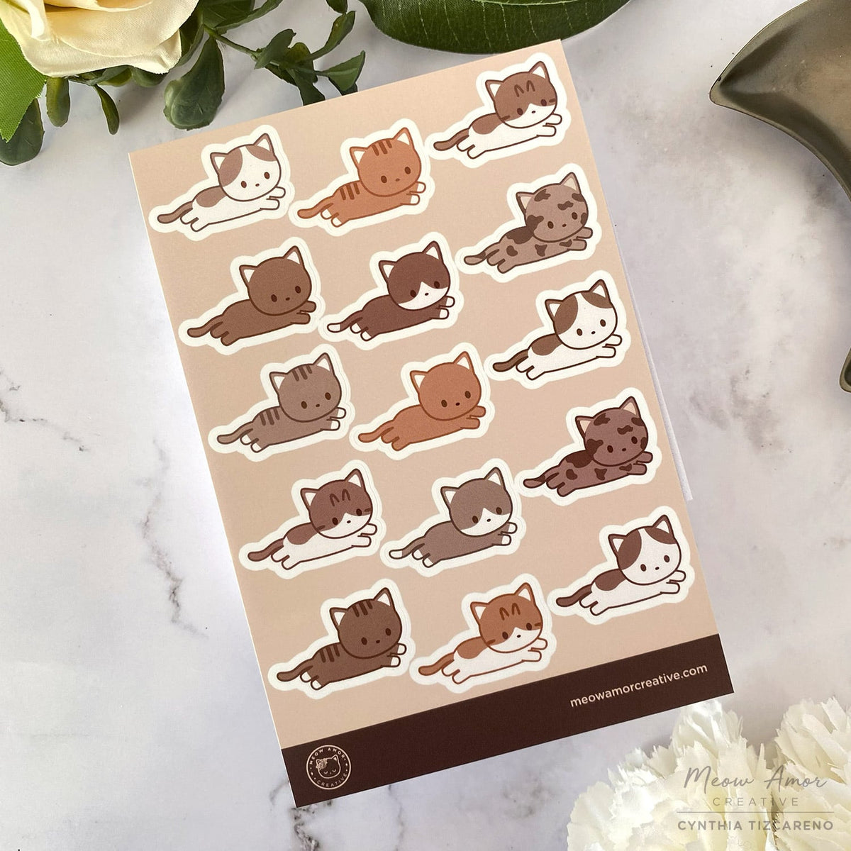 Mocha Laying Cats Vinyl Sticker Sheet – Meow Amor Creative