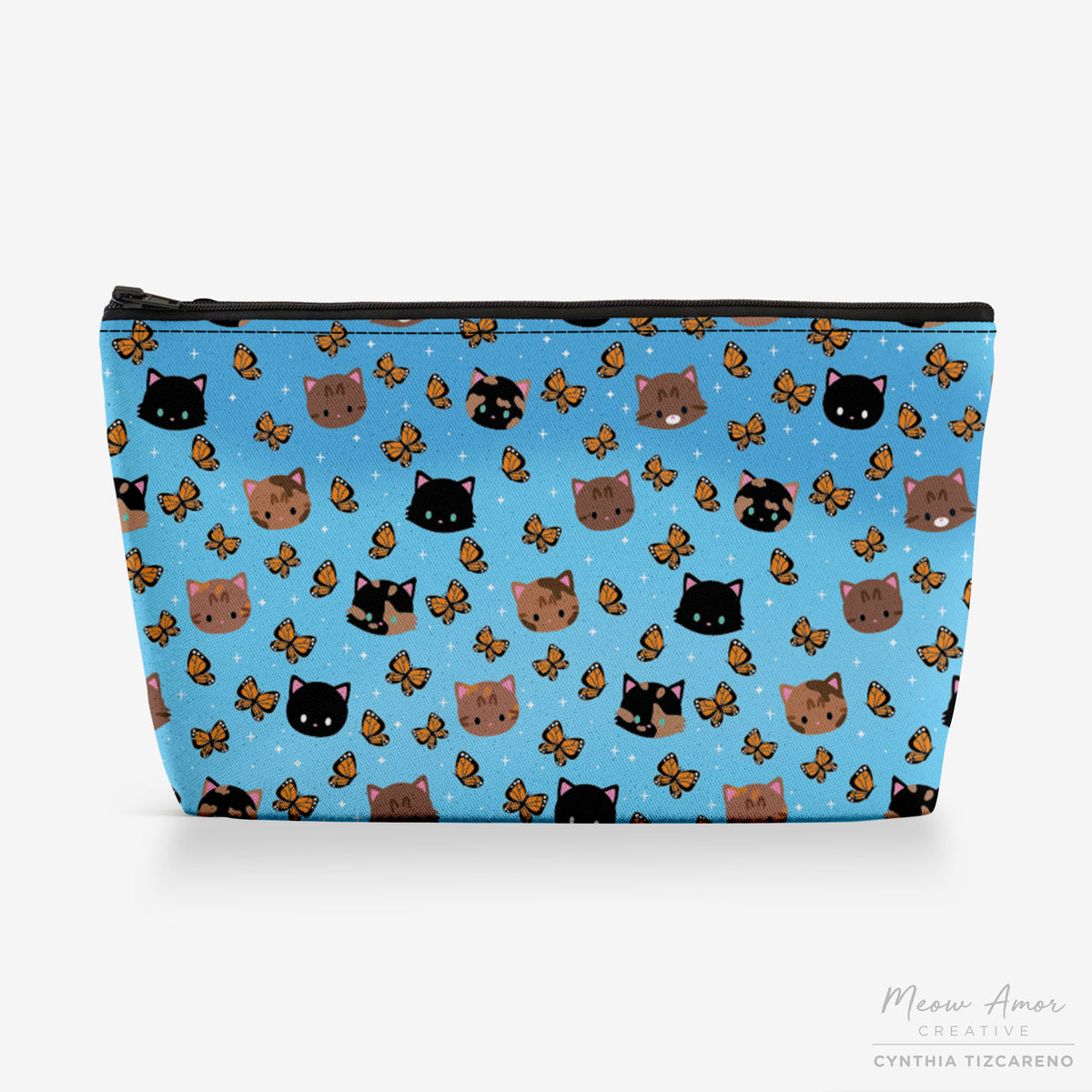Monarch Butterly Cats Pattern Canvas Zipper Bag – Meow Amor Creative