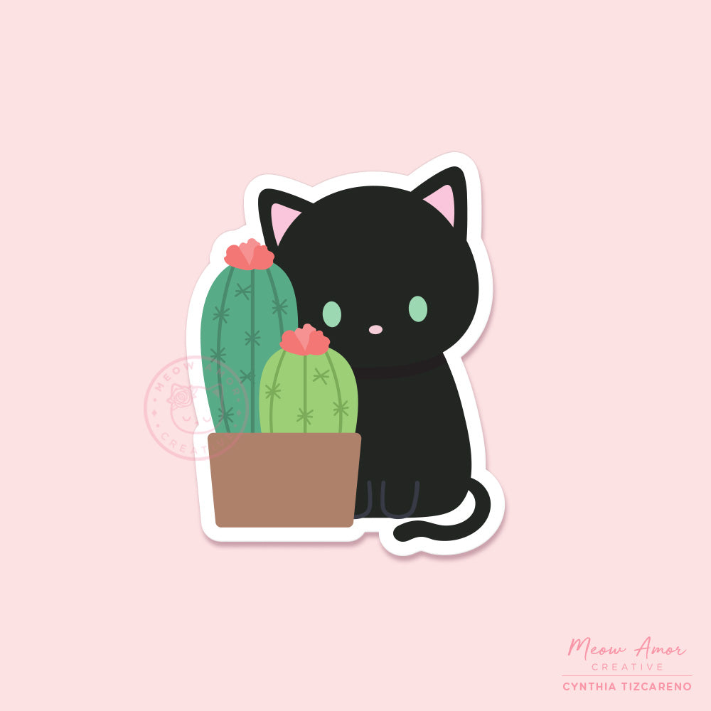 Cactus Cat Vinyl Sticker – Meow Amor Creative