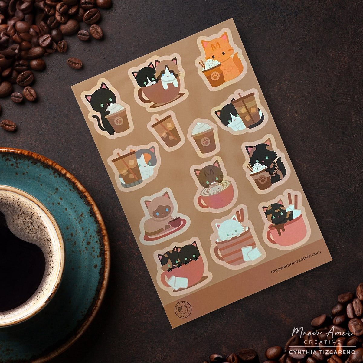 Coffee Cat Vinyl Sticker Sheet – Meow Amor Creative