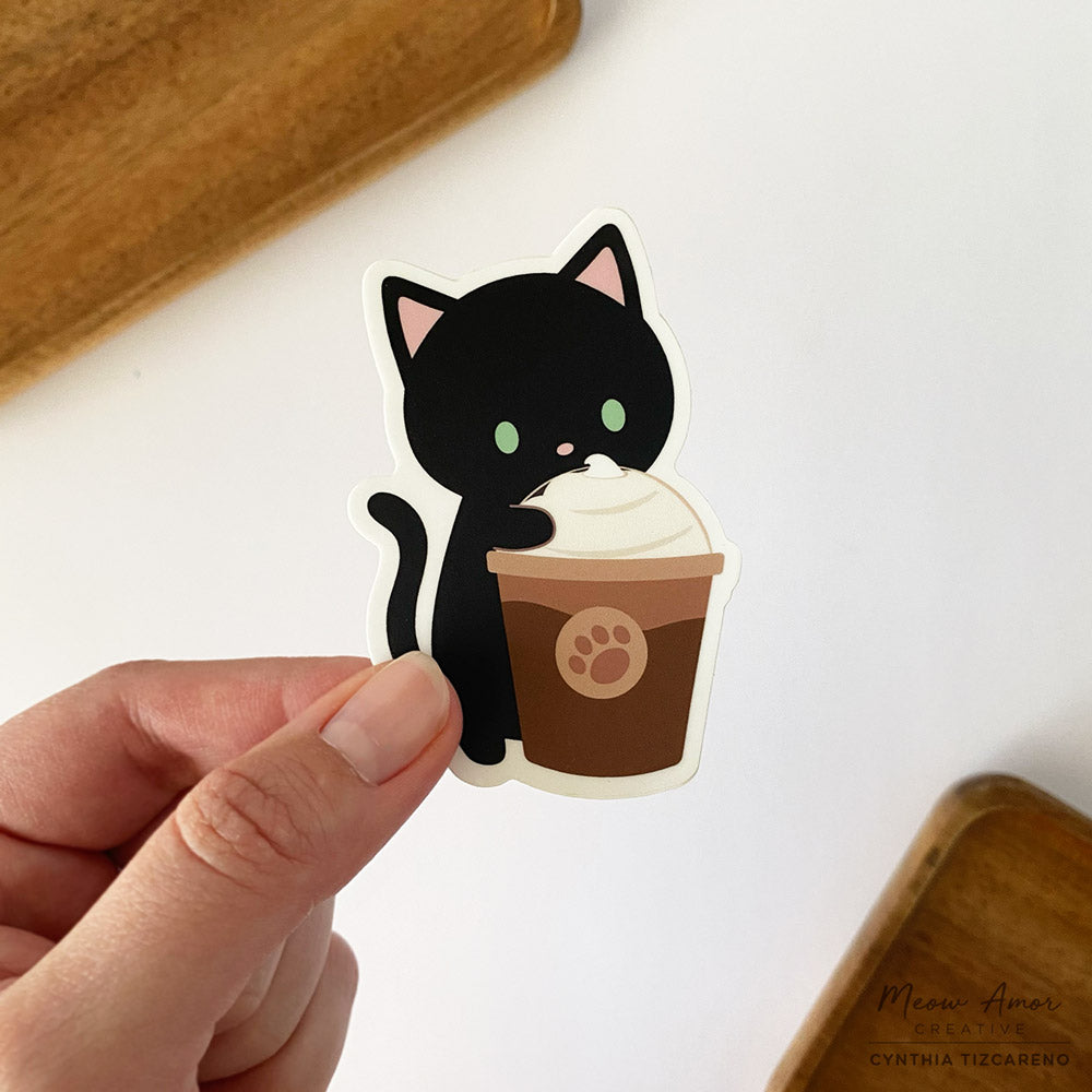 Standing Black Cat Coffee Vinyl Sticker – Meow Amor Creative