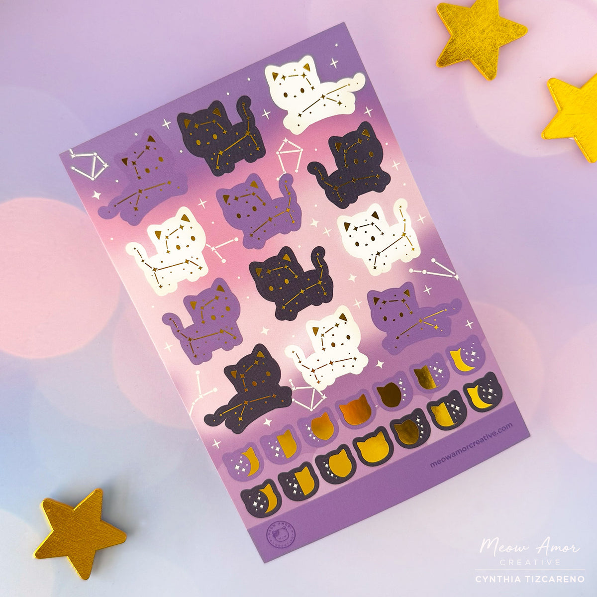 Constellation Cats Gold Foil Sticker Sheet – Meow Amor Creative