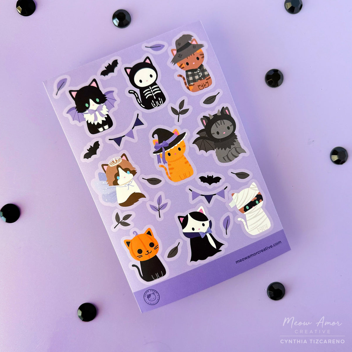Cat Halloween Parade Purple Edition Vinyl Sticker Sheet – Meow Amor ...