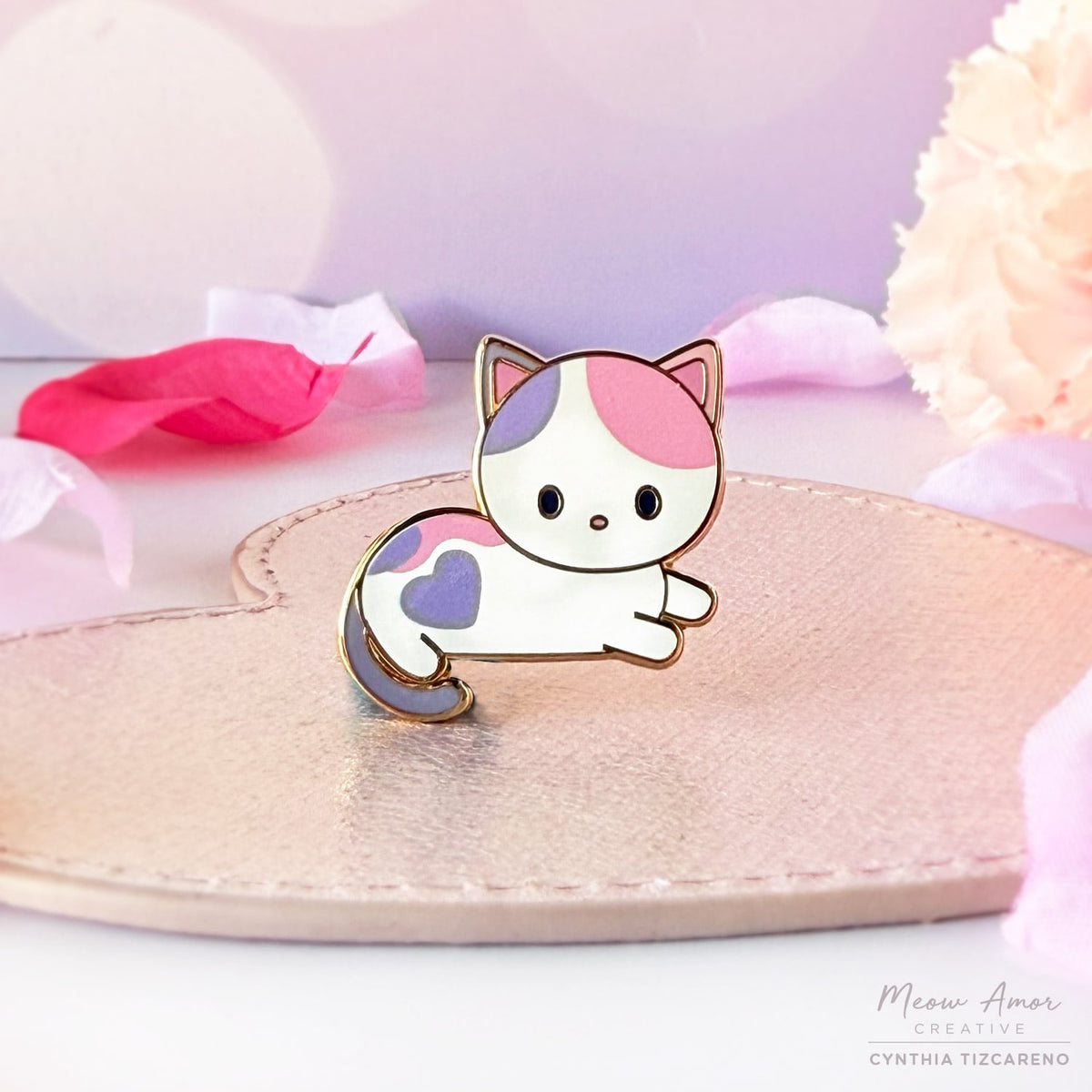 Pastel Calico Heart Cat Enamel Pin – Meow Amor Creative