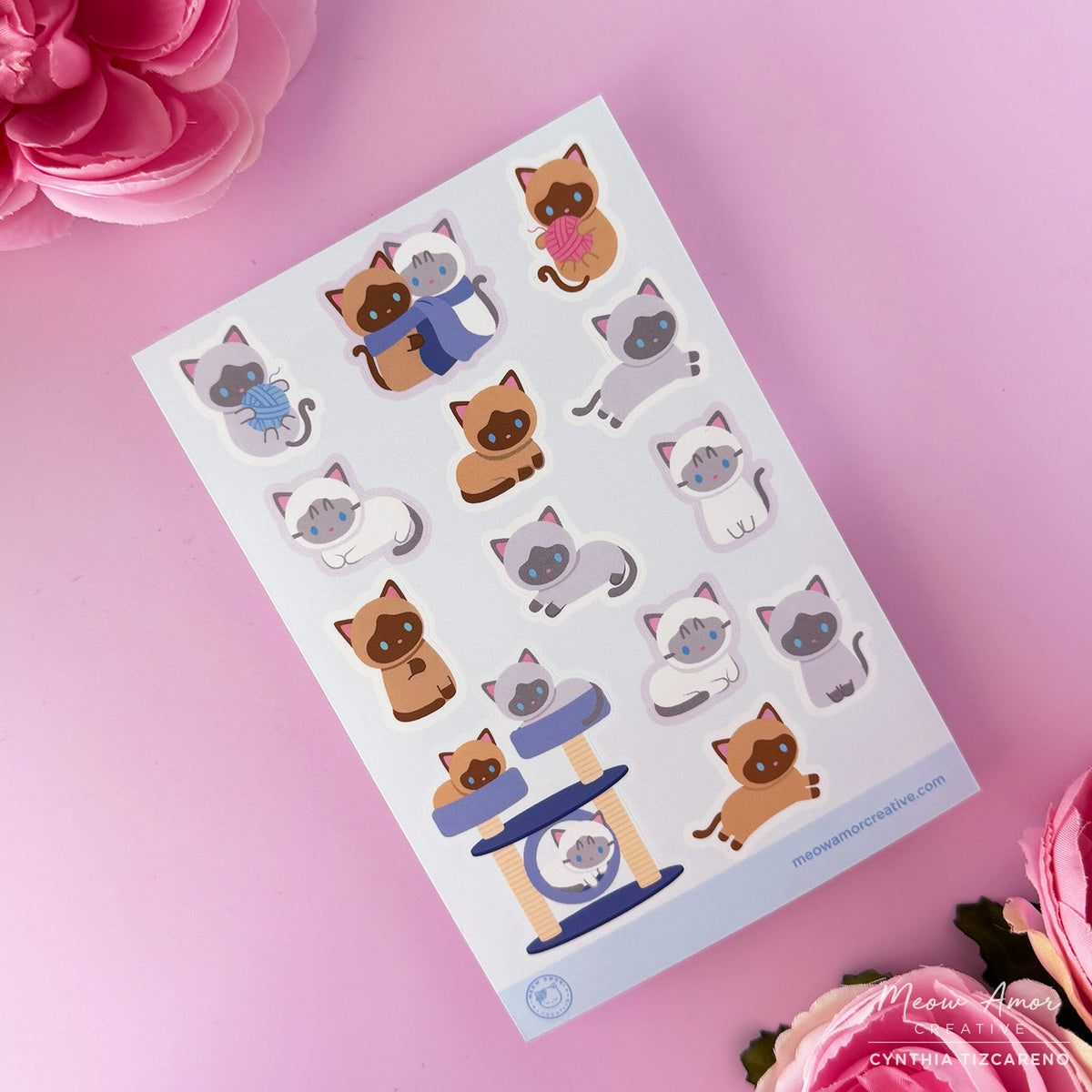 Siamese Cats Vinyl Sticker Sheet – Meow Amor Creative