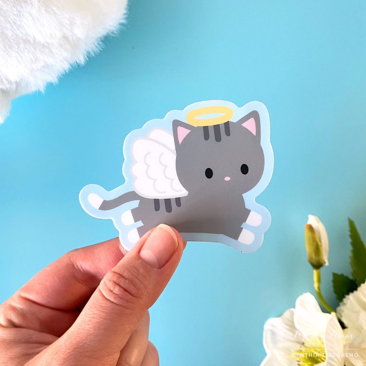Tabby Cat Angel Vinyl Sticker – Meow Amor Creative