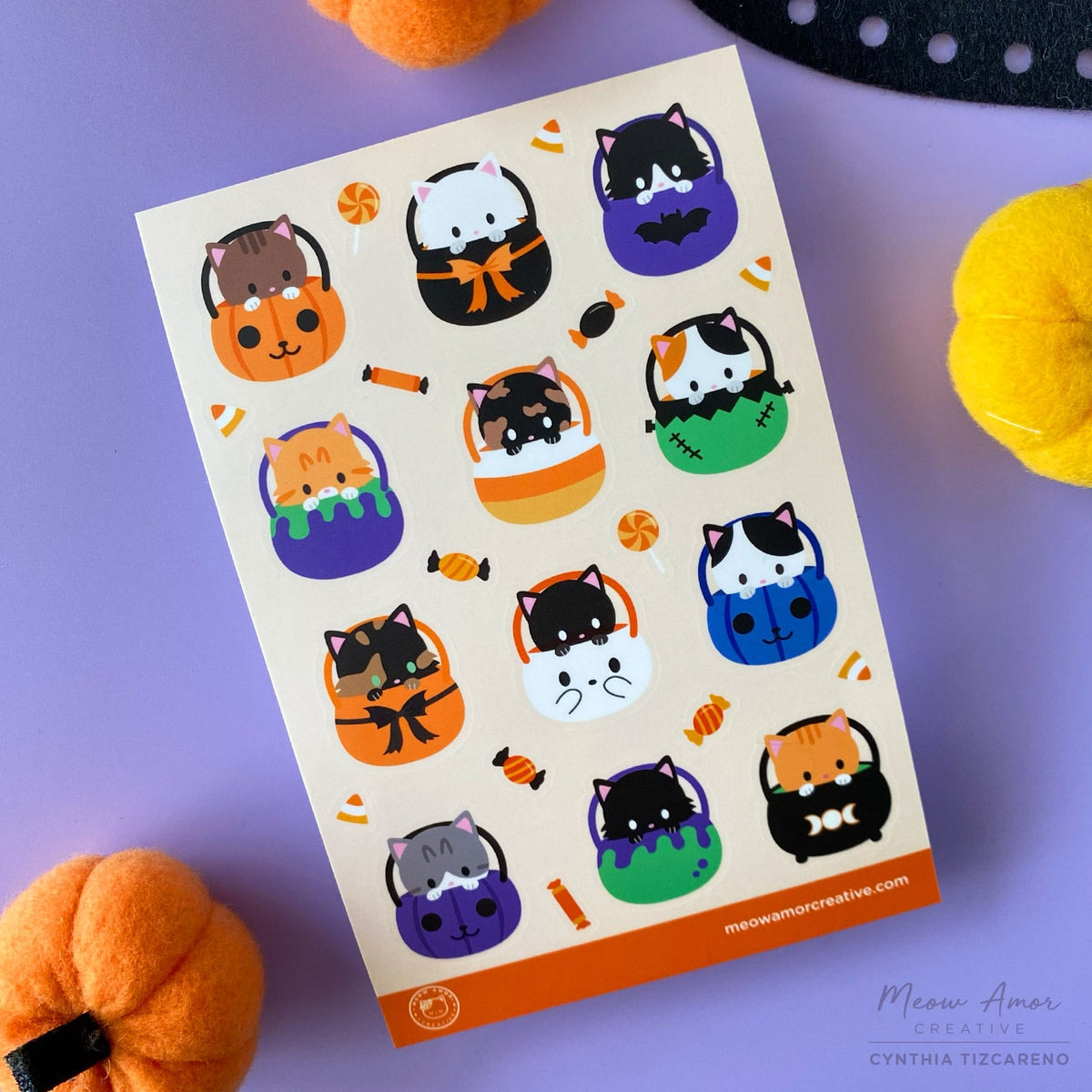 Trick or Treat Cats Vinyl Sticker Sheet – Meow Amor Creative