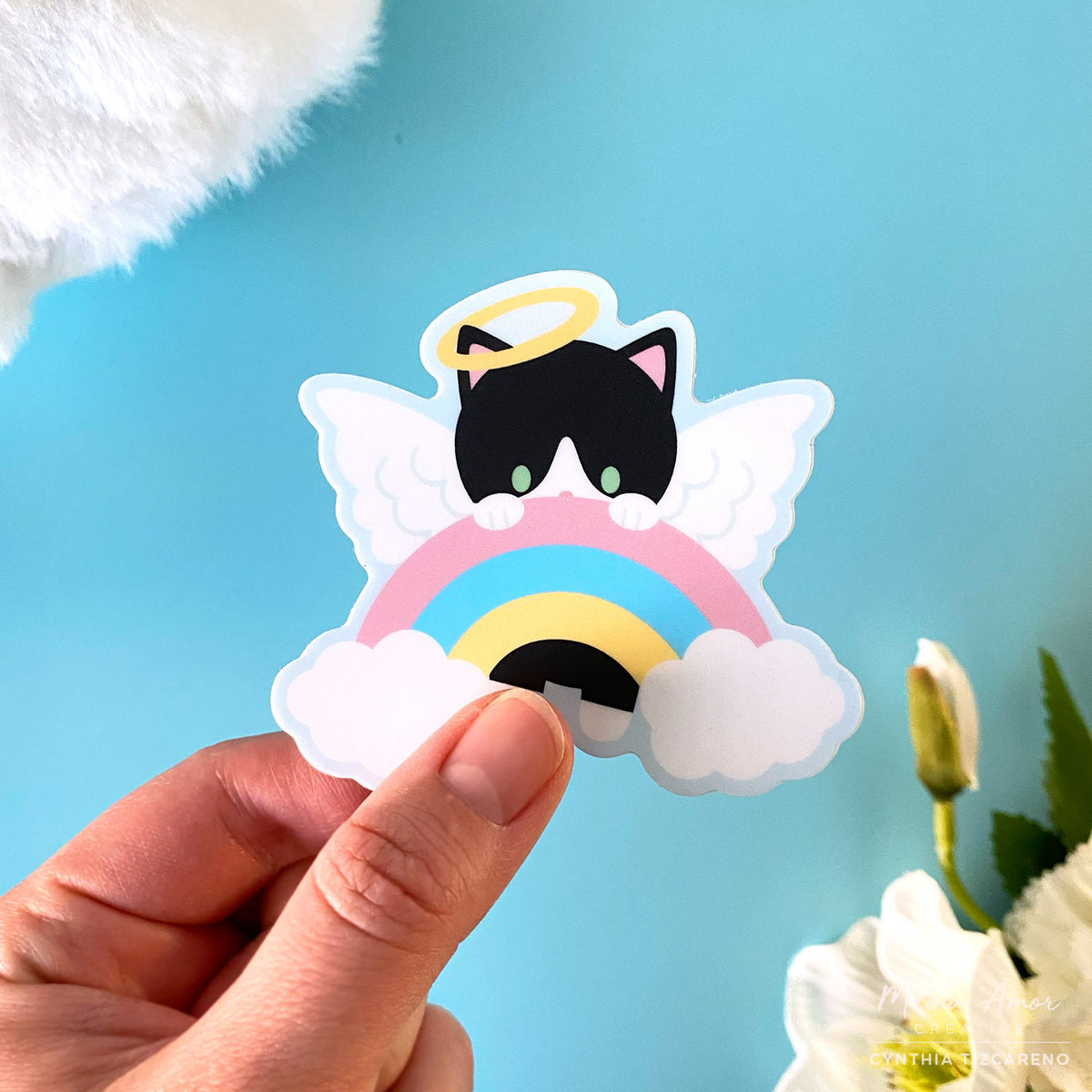 Tuxedo Cat Angel Vinyl Sticker – Meow Amor Creative