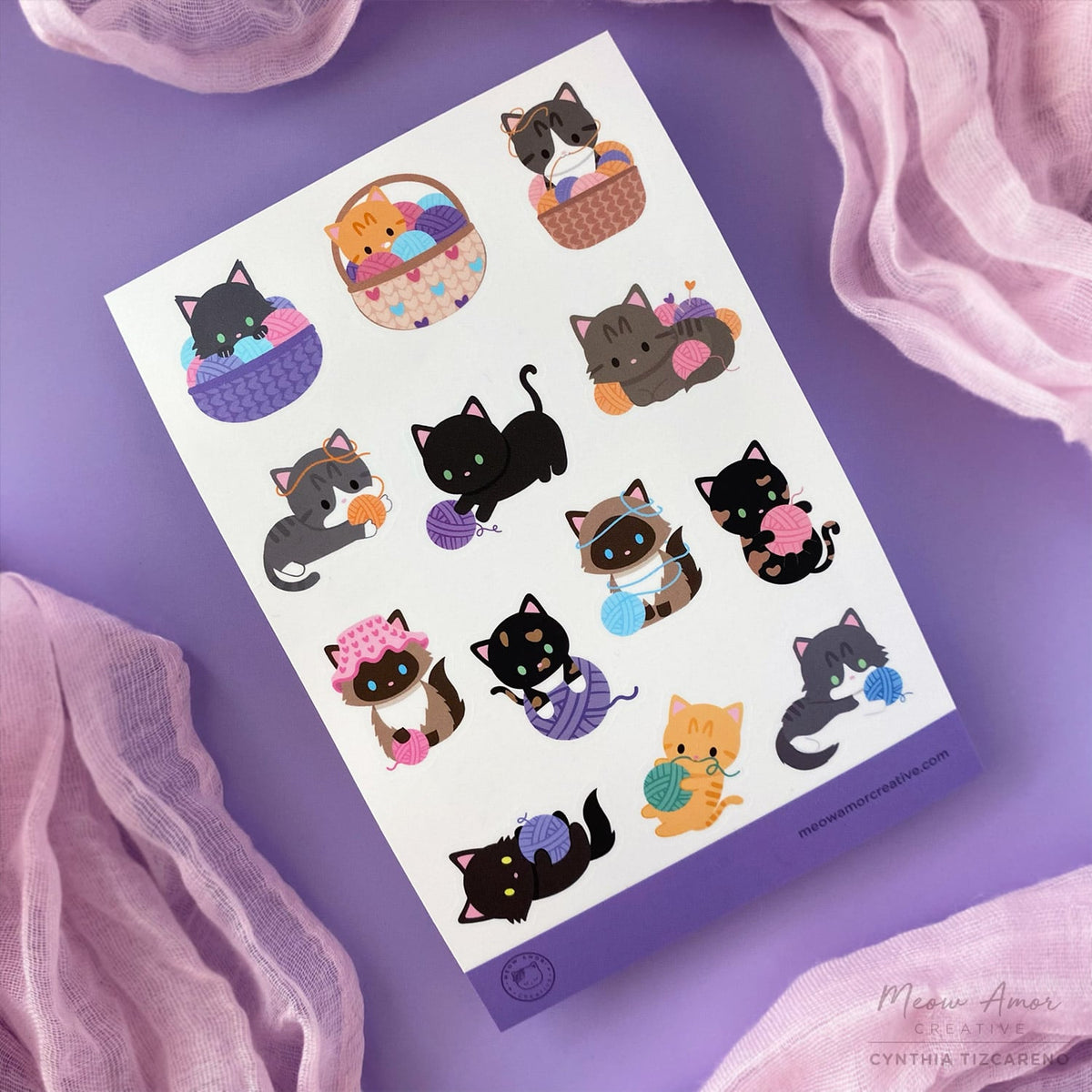 Yarn Cats Vinyl Sticker Sheet – Meow Amor Creative